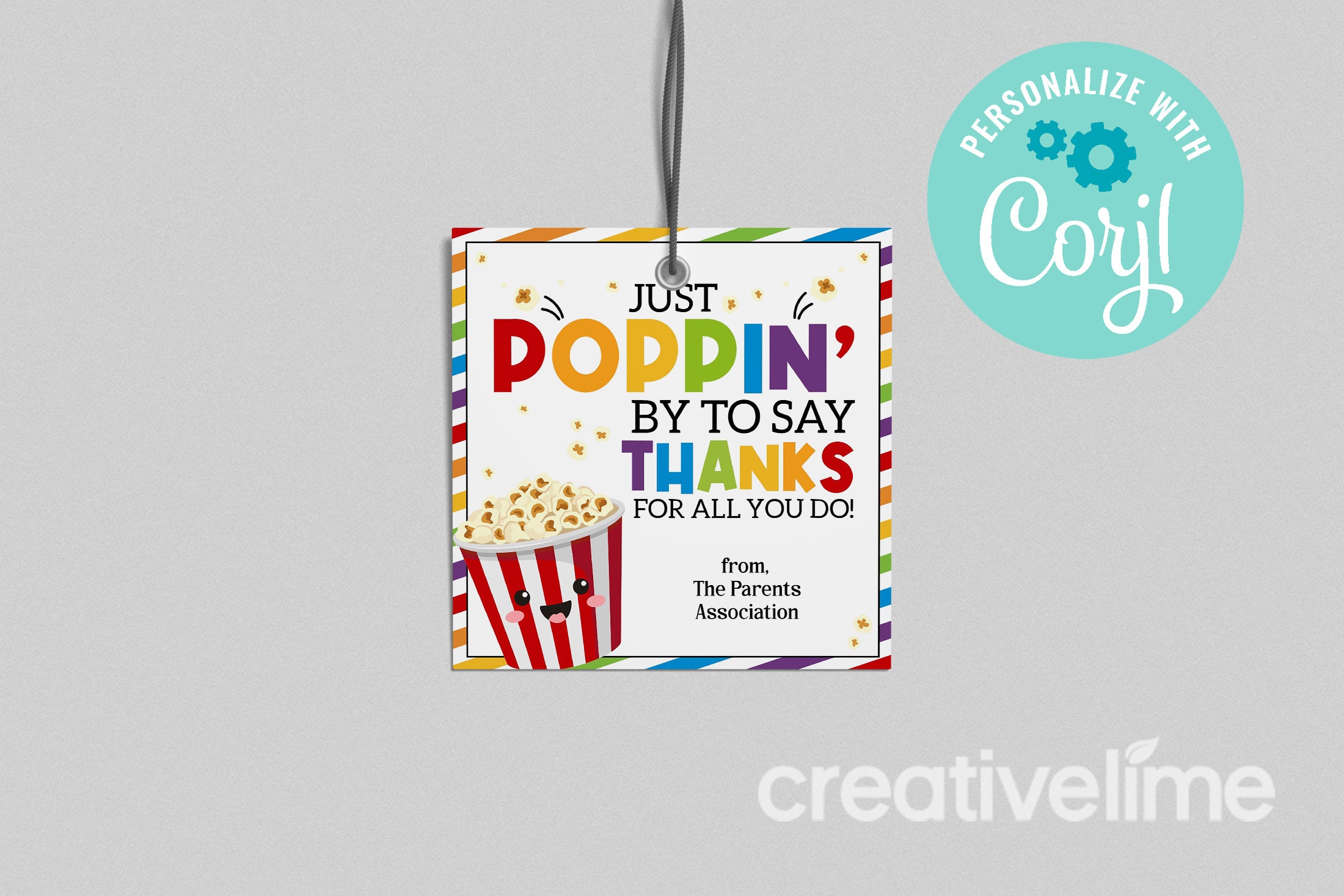 Popcorn Teacher Appreciation Gift Tag: Editable Thank You (digital ...