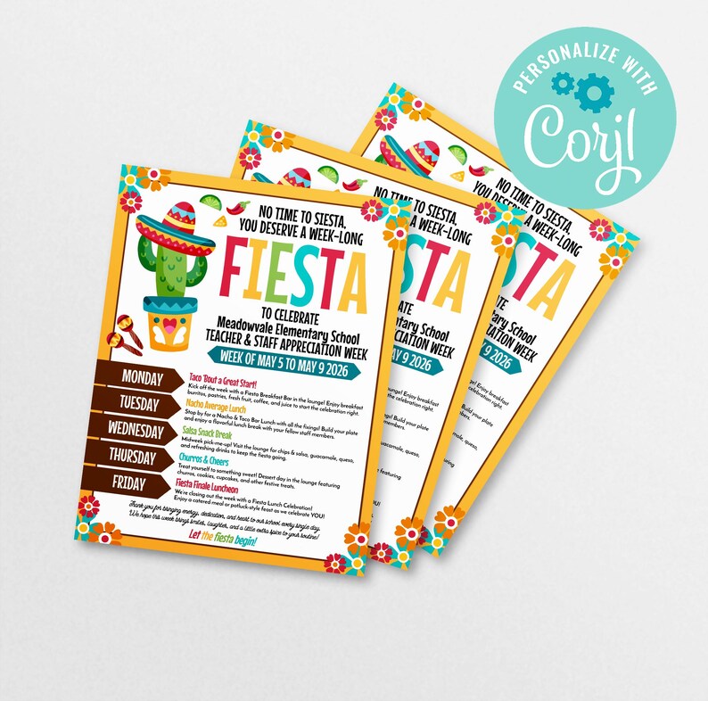 Fiesta Teacher Appreciation Week Flyer Template | Editable Staff Lounge ...