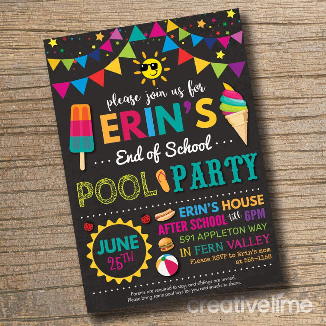 End of School Pool Party Invitation, End of School Bash, Summer Party ...
