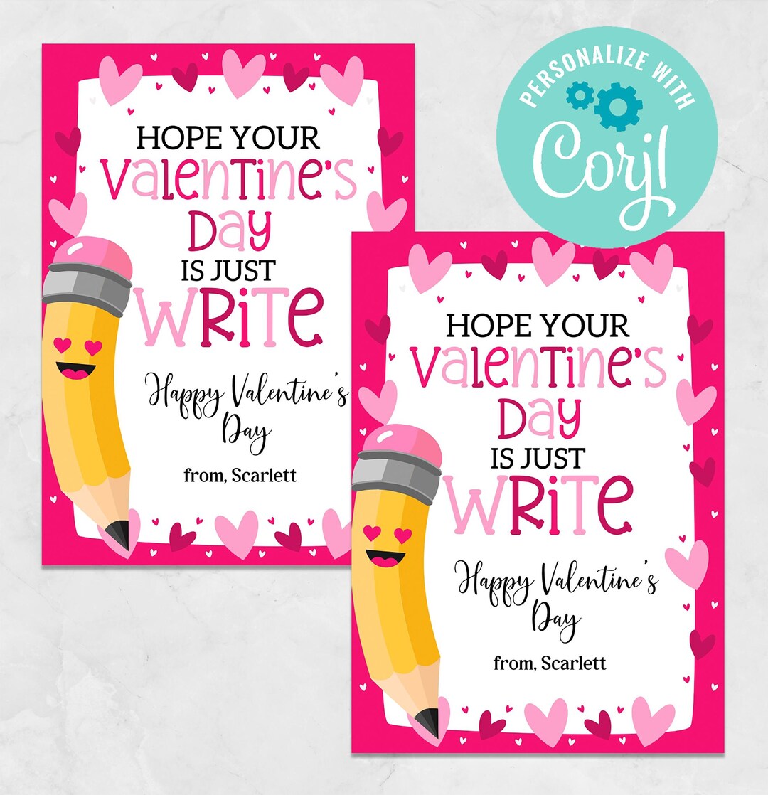 EDITABLE, INSTANT DOWNLOAD Printable Just Write Valentine Card, Kids ...