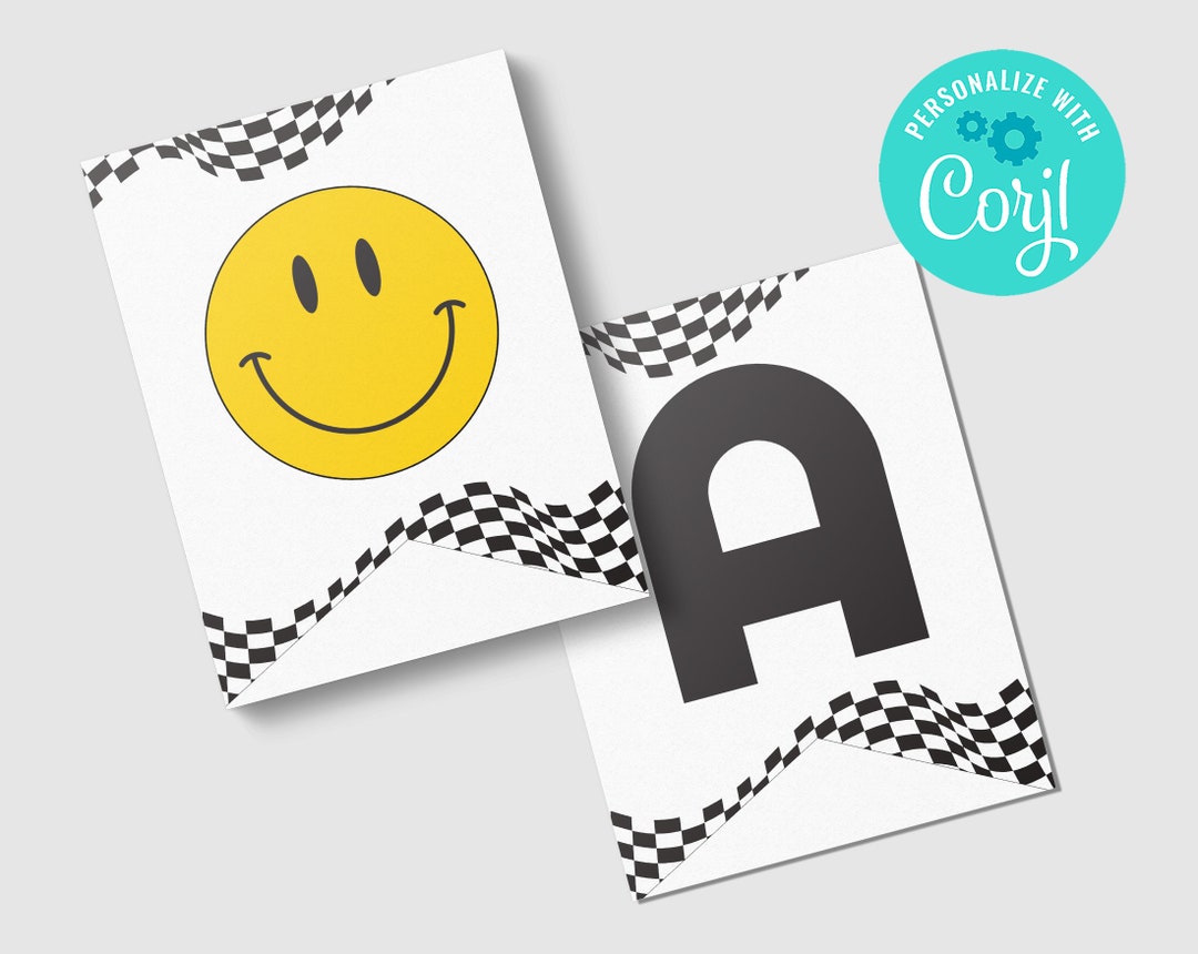 EDITABLE, INSTANT DOWNLOAD Checkered Smiley Face Birthday Banner ...