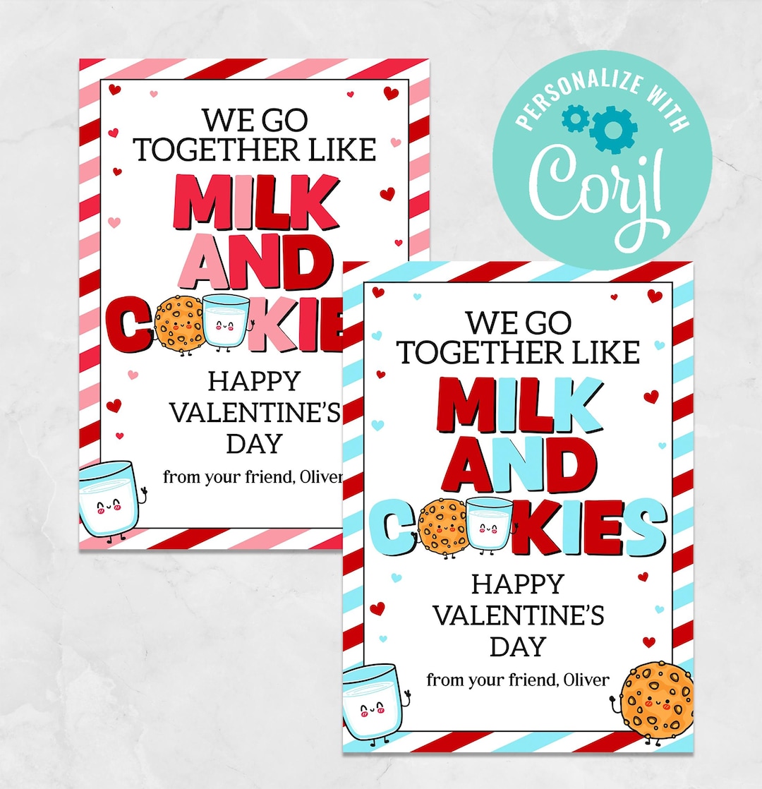Editable Cookies and Milk Valentine's Day Card (instant Download) - Etsy