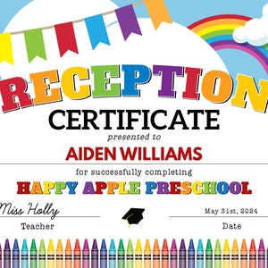 EDITABLE, INSTANT DOWNLOAD Printable Reception Graduation Certificate ...