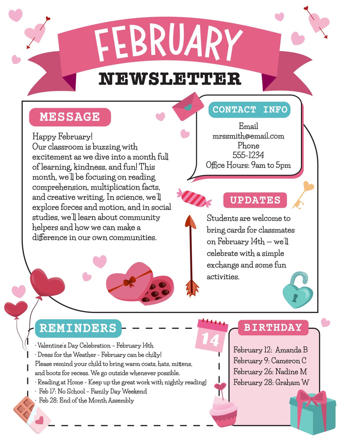 Editable February Classroom Newsletter: Valentine's Day Template (corjl ...