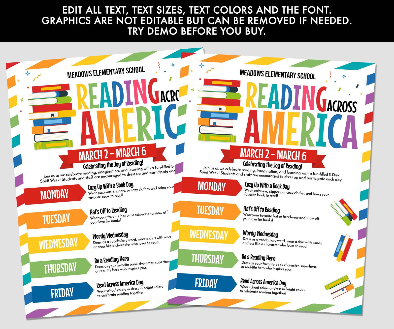 Editable Reading America School Spirit Week Flyer Template, Reading ...