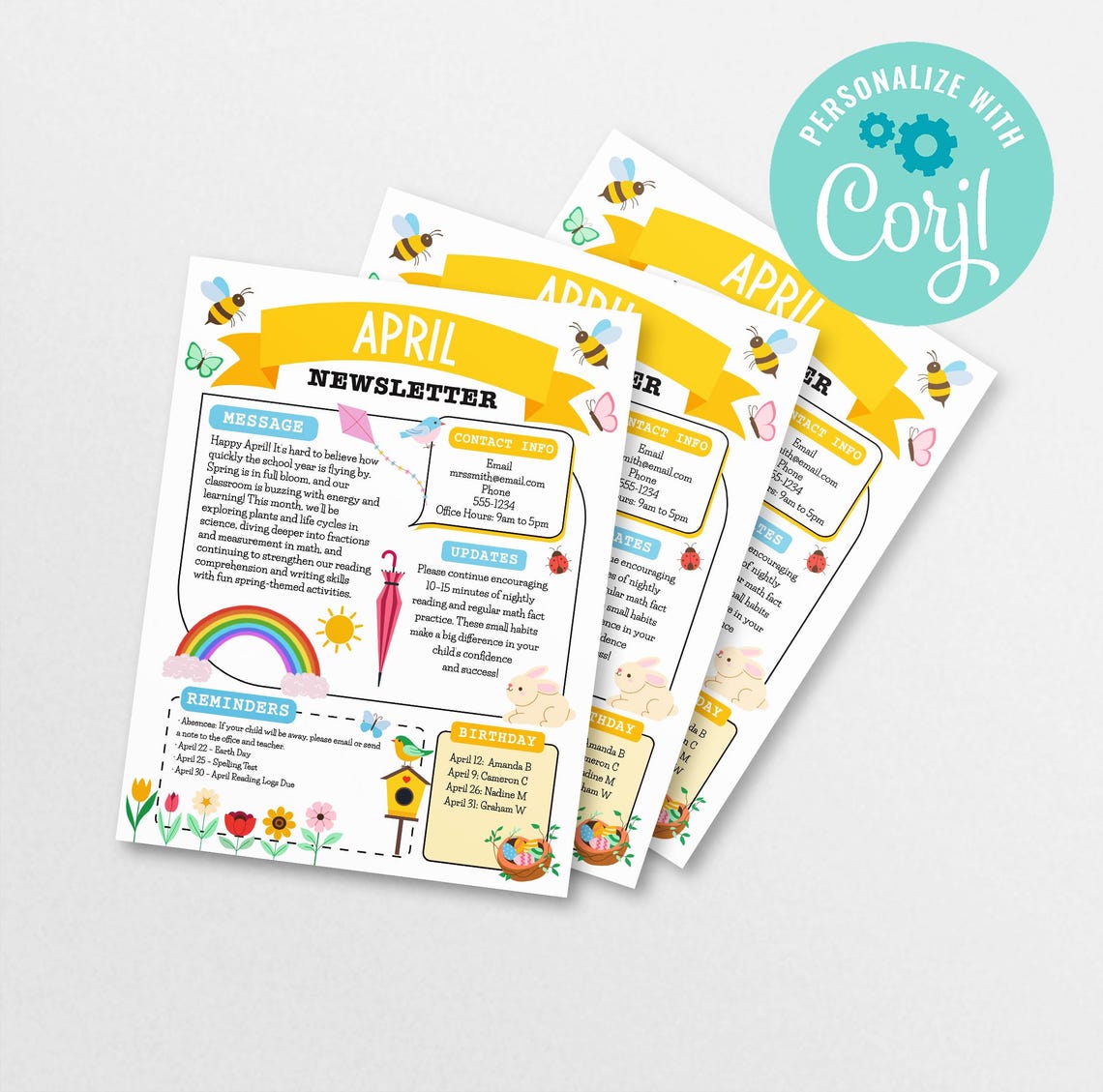 Editable April Classroom Newsletter Template (corjl) - Etsy