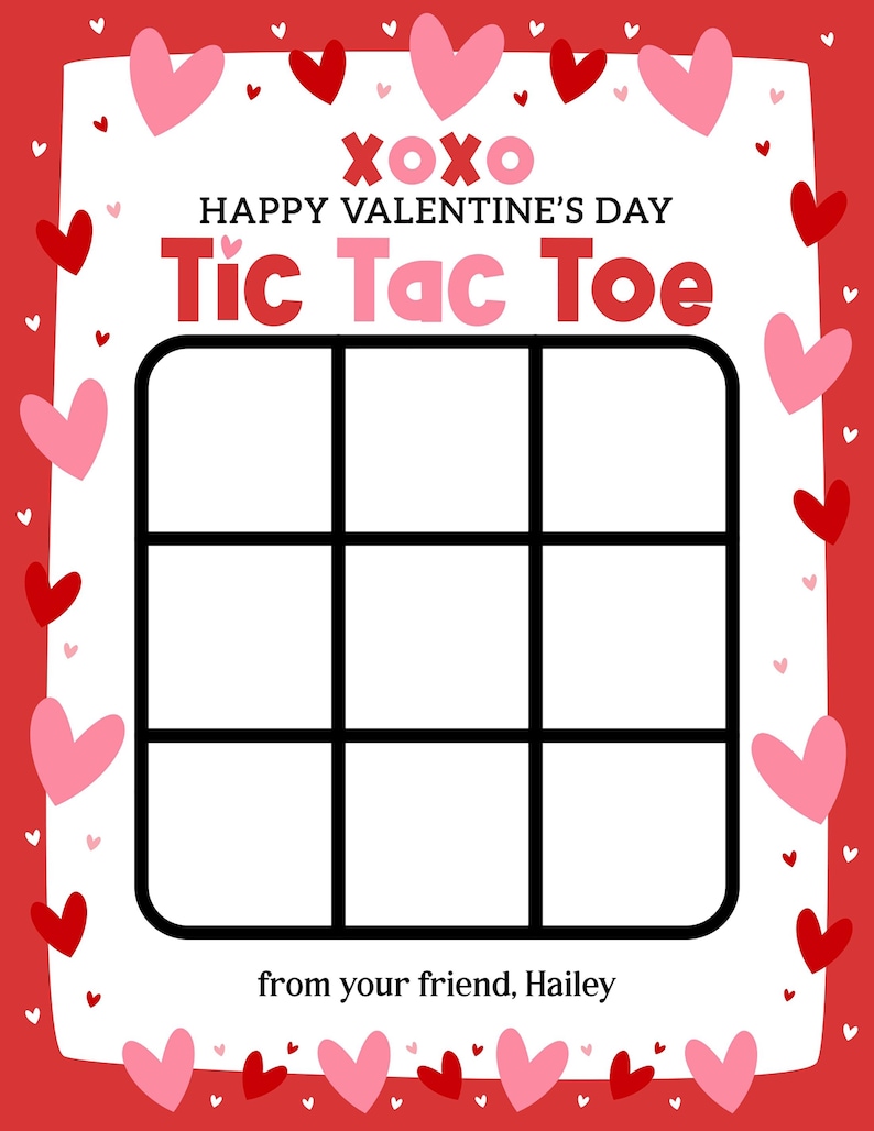 Editable Tic Tac Toe Valentine Card: Classroom Party Game (digital ...