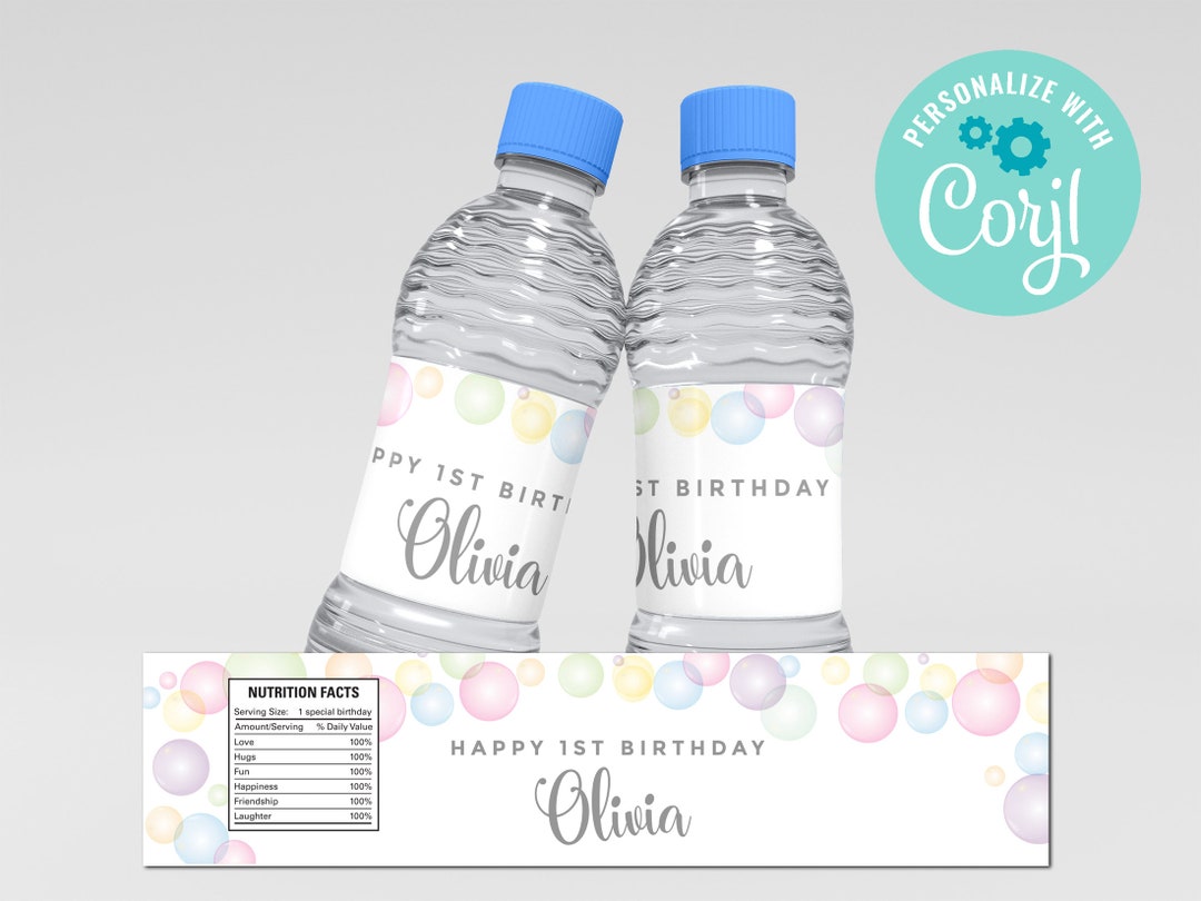 Editable Bubbles Birthday Water Bottle Labels (instant Download) - Etsy