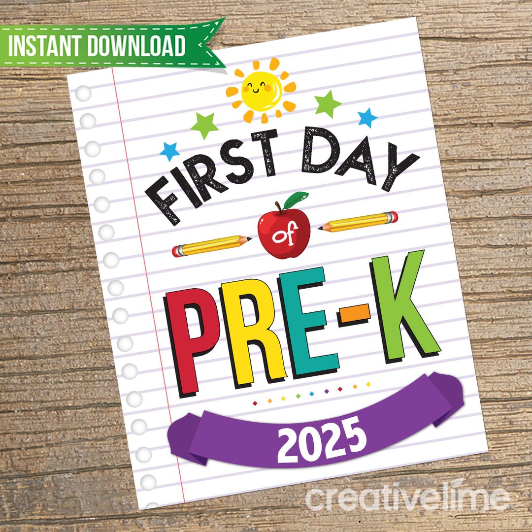 First Day of Pre-k Sign: Printable School Photo Prop (8x10 PDF File) - Etsy