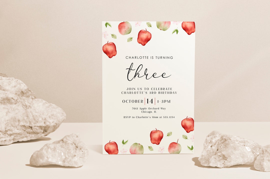 Apple Birthday Invitation, Fall Apples, Two Sweet Apple Orchard Bushel ...