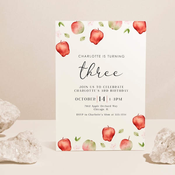 Apple Birthday Invitations - Etsy