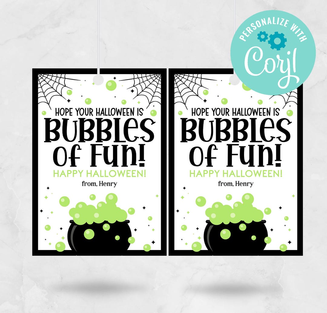 Editable Halloween Bubbles Gift Tag: Cauldron Party Favor Template ...