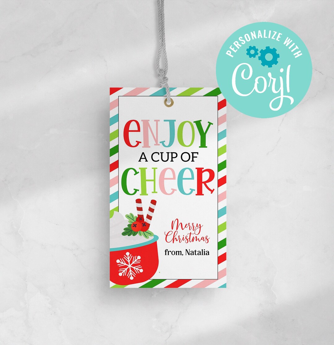 Enjoy a Cup of Cheer Christmas Gift Tag Printable, Hot Cocoa Mug ...