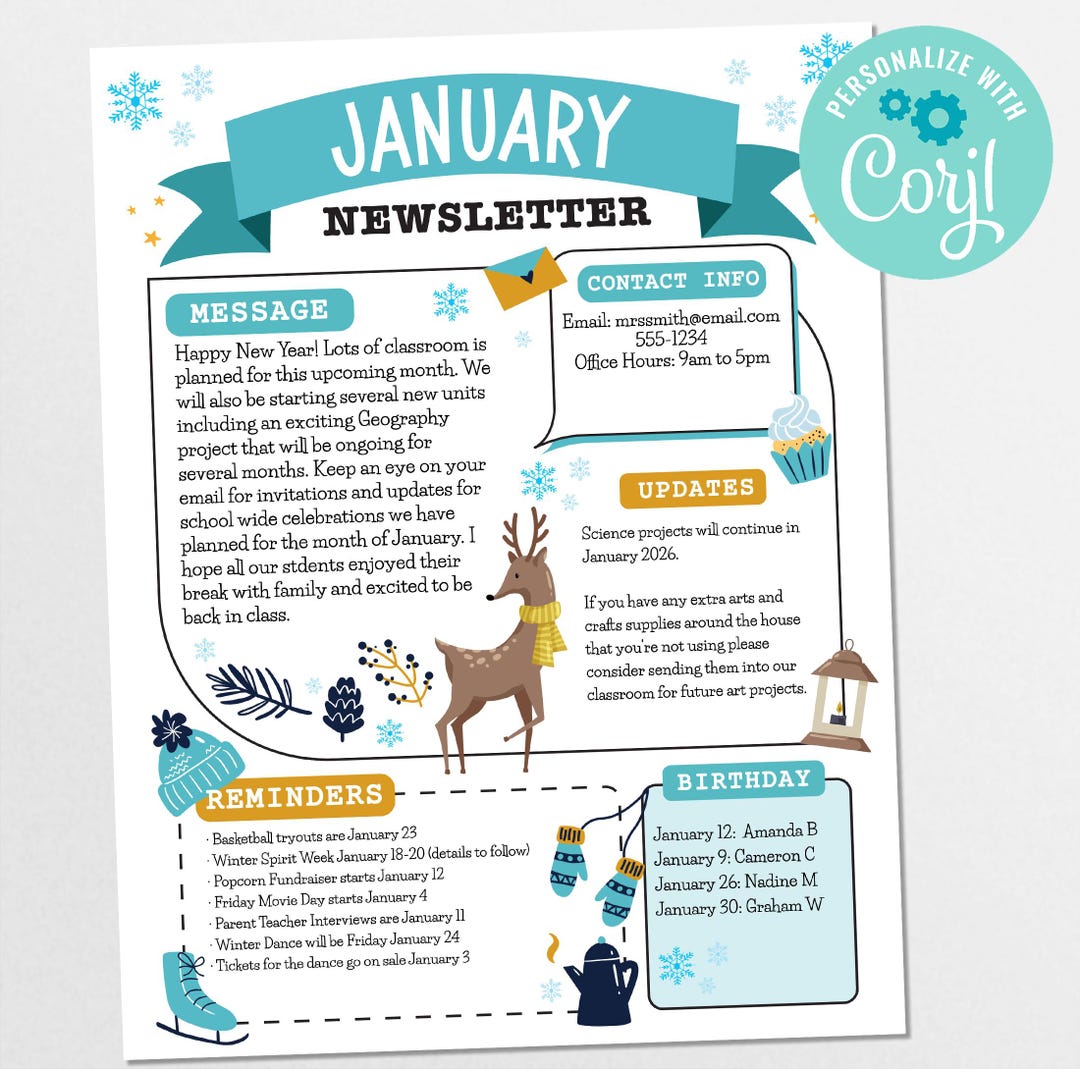 Editable January Classroom Newsletter: Winter School Template (corjl ...