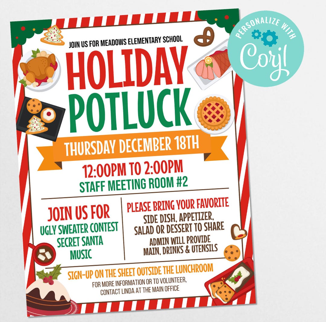 Editable Christmas Potluck Flyer, School or Work (corjl Template) - Etsy