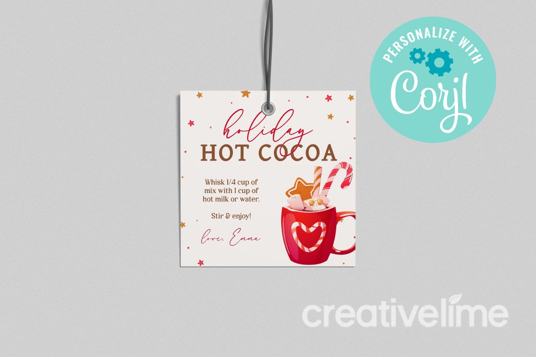 EDITABLE, INSTANT DOWNLOAD Holiday Hot Cocoa Printable Gift Tag ...