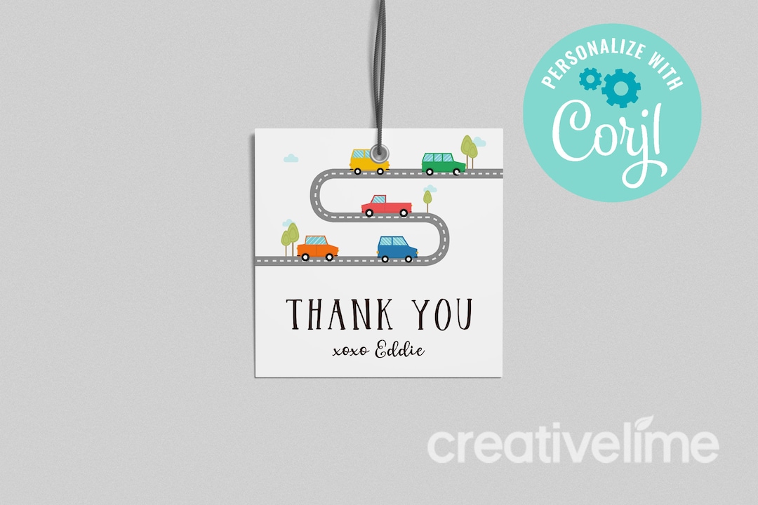 Transportation Birthday Favor Tag: Cars & Trucks, Editable Thank You ...