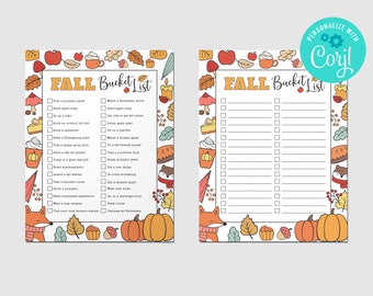 Fall Bucket List Printable, Autumn Bucket List Template, Editable Fall Bucket List, Autumn ...