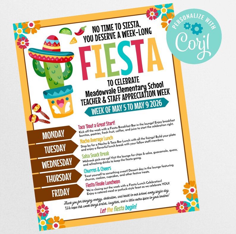 Fiesta Teacher Appreciation Week Flyer Template | Editable Staff Lounge ...