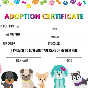 EDITABLE, INSTANT DOWNLOAD Pet Adoption Certificate, Puppy Dog Birthday ...