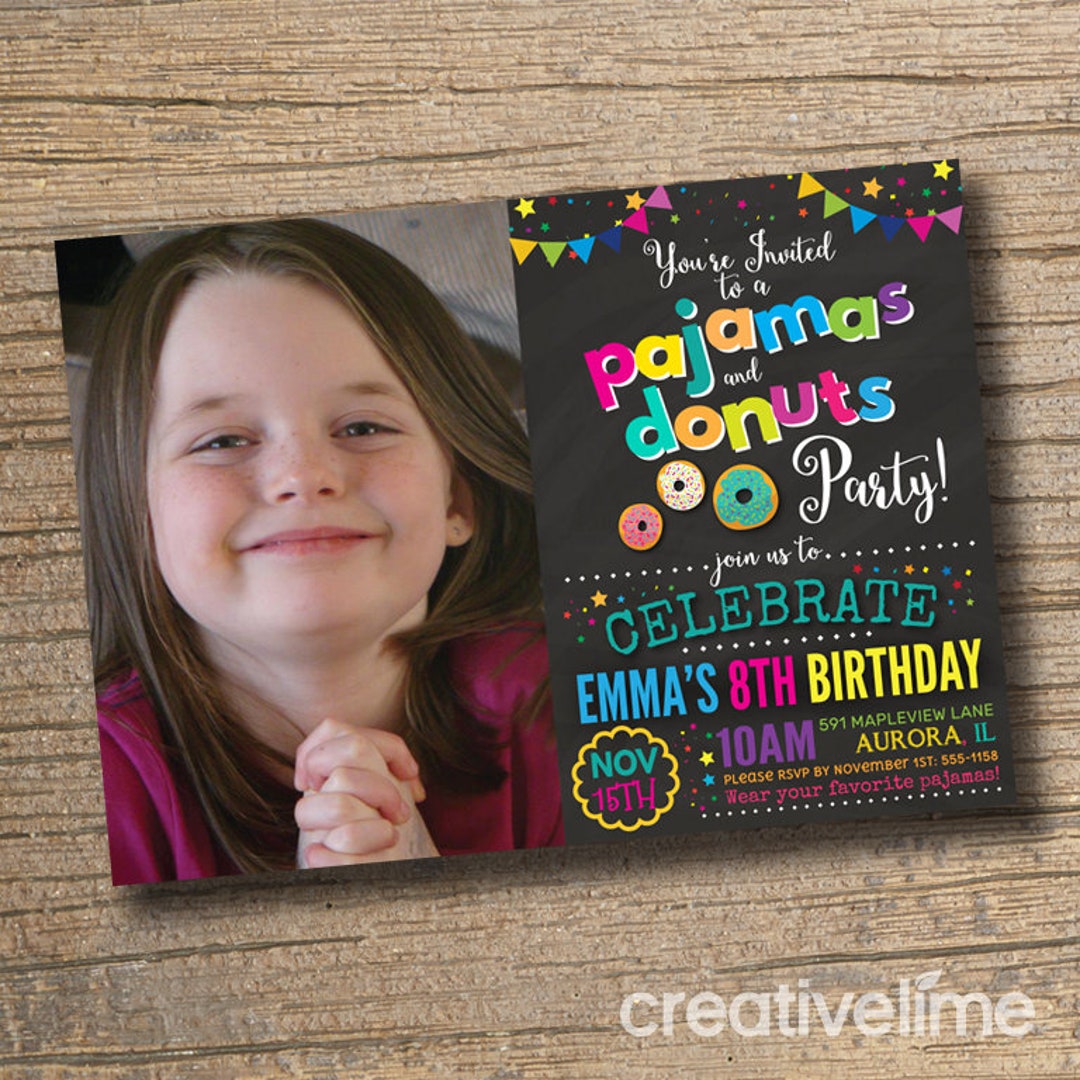 Donuts and Pajamas Party Invitation, Donuts Birthday Invitations ...