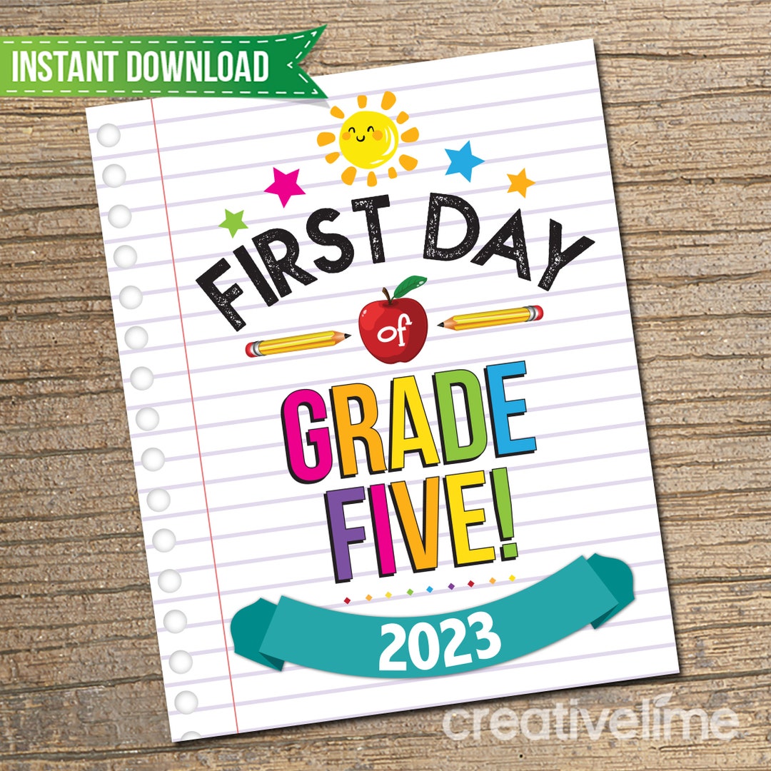 First Day of Grade 5 Sign First Day of School Printable - Etsy