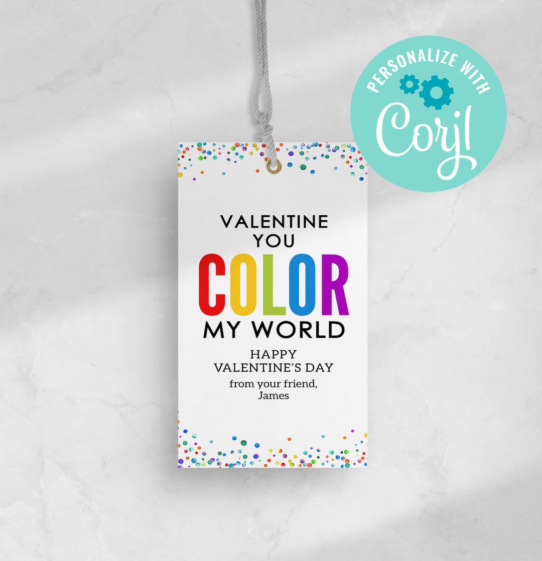 Rainbow Valentine's Day Gift Tag Kids Student Classroom Teacher Color ...
