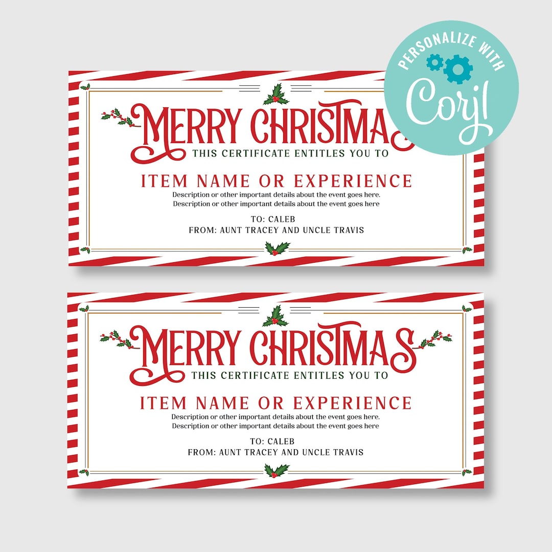 EDITABLE, INSTANT DOWNLOAD Christmas Gift Certificate Template ...