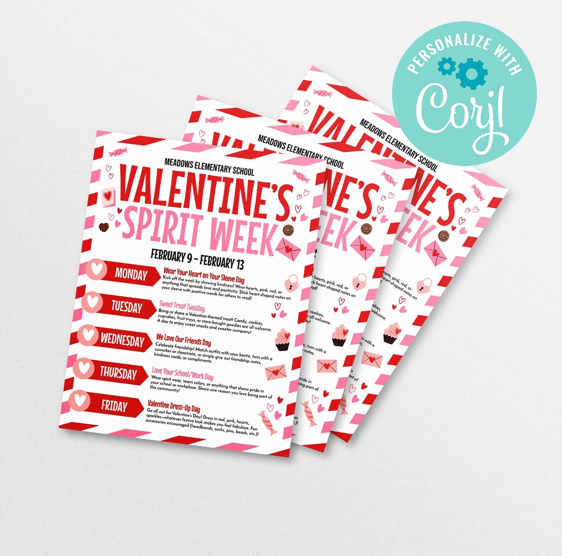 Valentine's Day Spirit Week Flyer Template | Editable Valentine Dress ...
