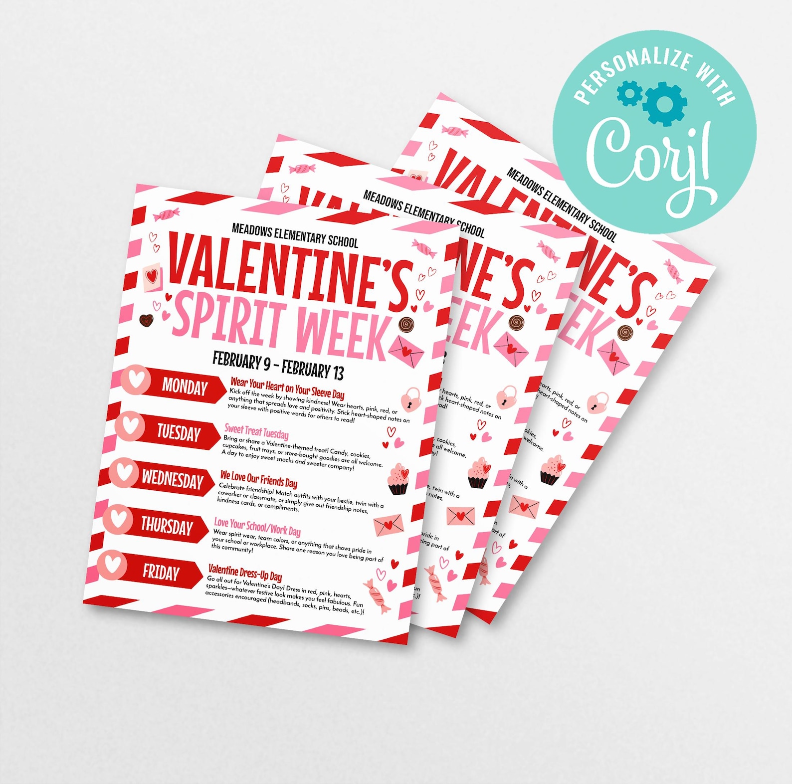 Valentine's Day Spirit Week Flyer Template | Editable Valentine Dress ...