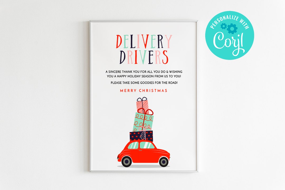 Printable Delivery Driver Thank You Sign, Instant Download Holiday ...