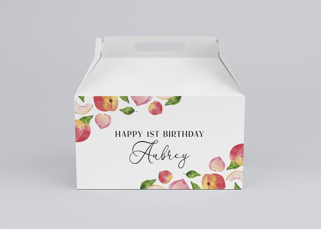 Peach Birthday Gable Box Label: Editable Favor Tag (digital Download ...
