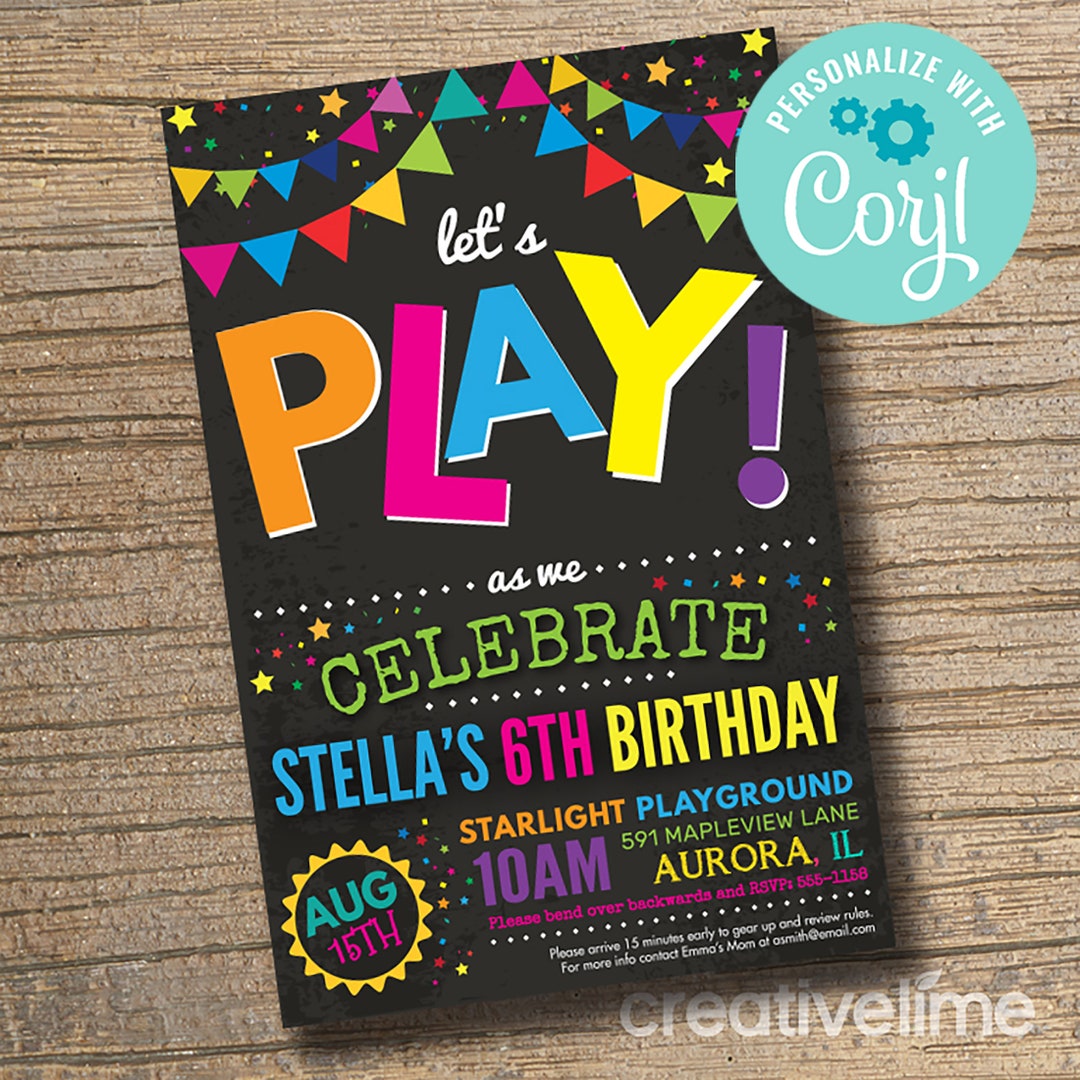 Play Invitations, Play Place Birthday Invitations, Playground Party ...