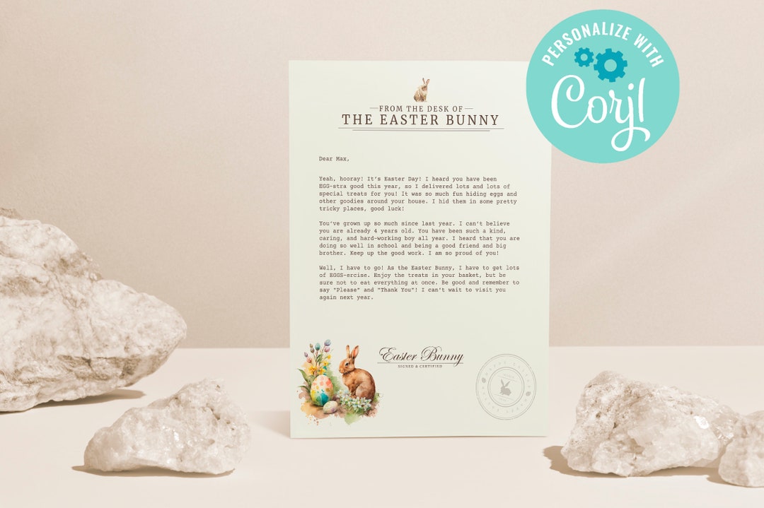 Editable Easter Bunny Letter: Personalized Printable (instant Download ...
