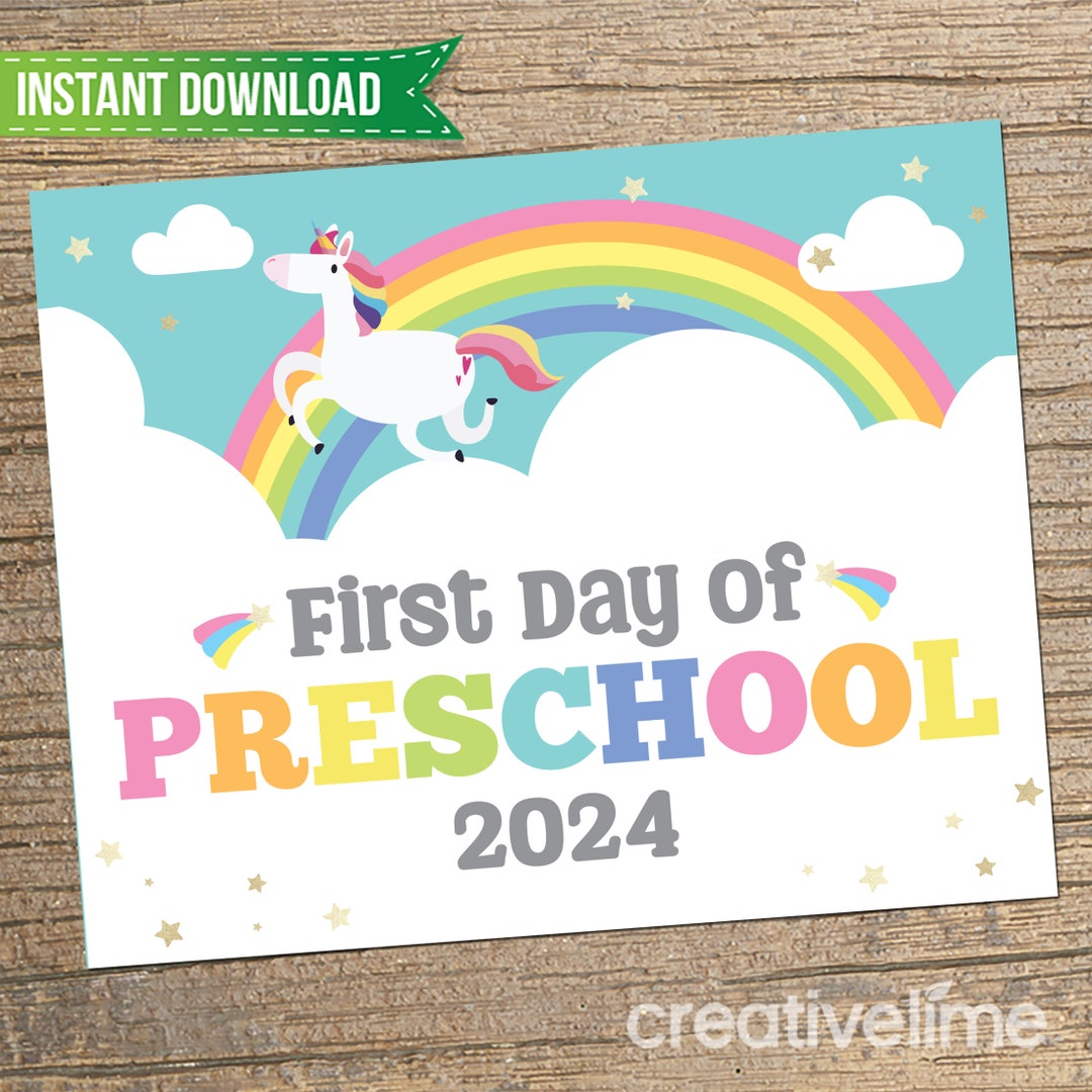 Unicorn First Day of Preschool Sign Unicorn 1st Day of School First Day ...