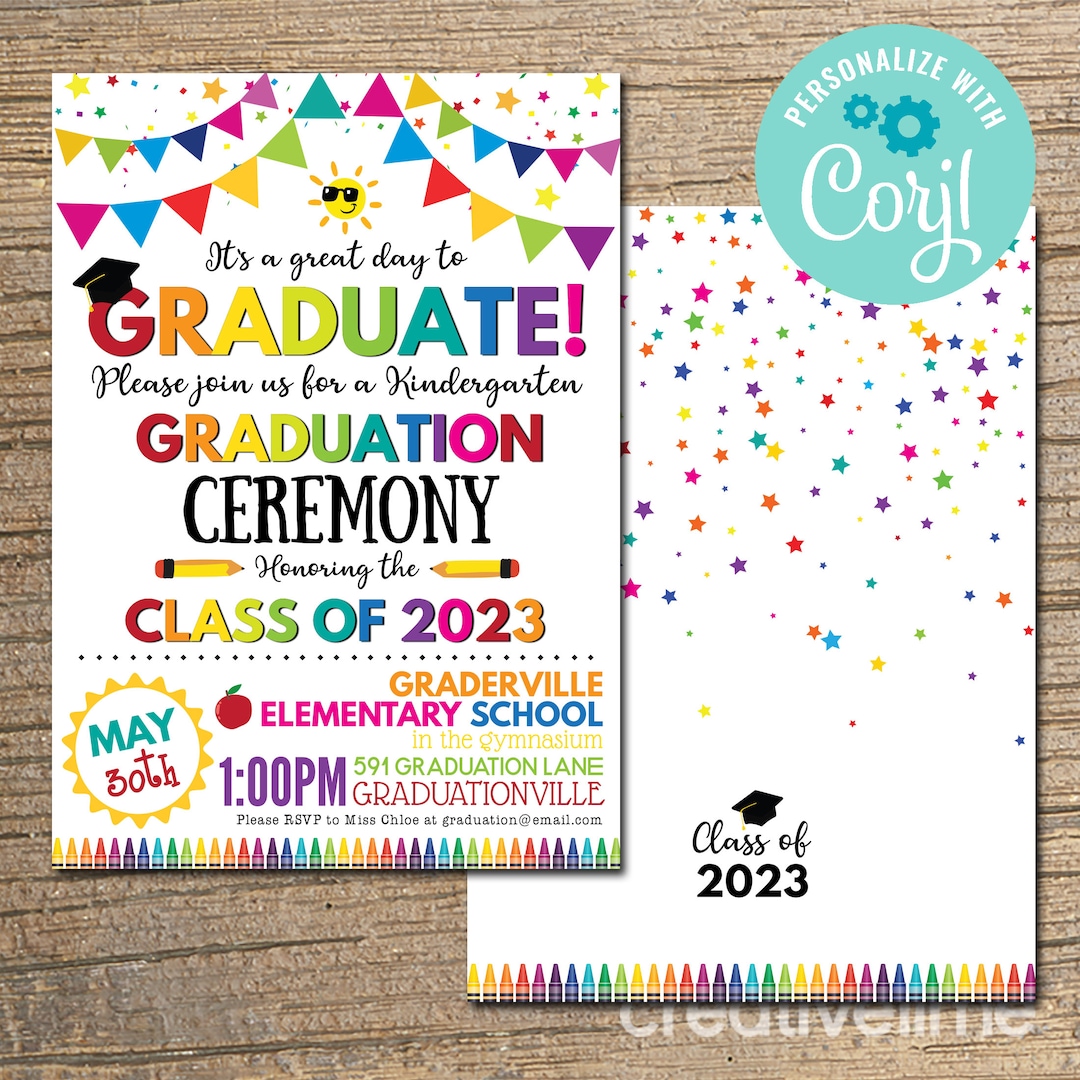 EDITABLE, INSTANT DOWNLOAD Kindergarten Ceremony Graduation Invitation ...