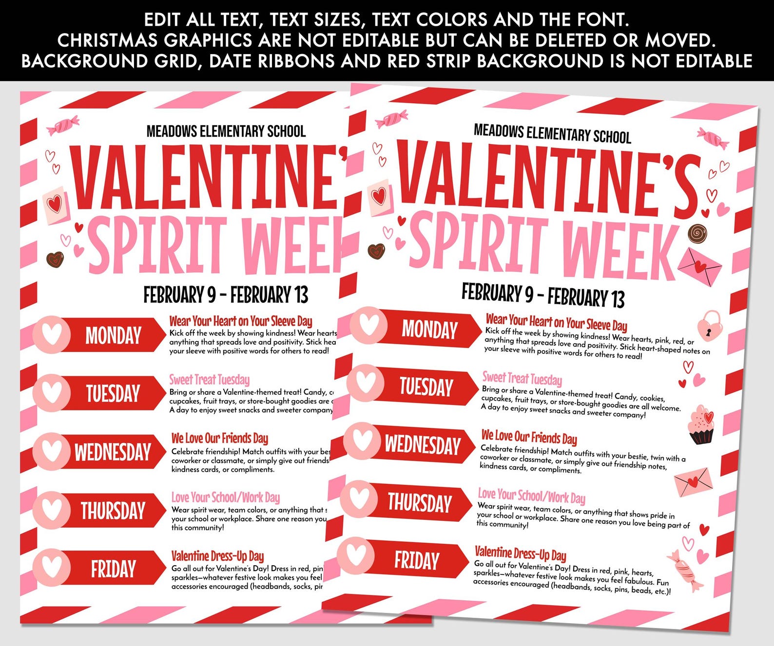 Valentine's Day Spirit Week Flyer Template | Editable Valentine Dress ...