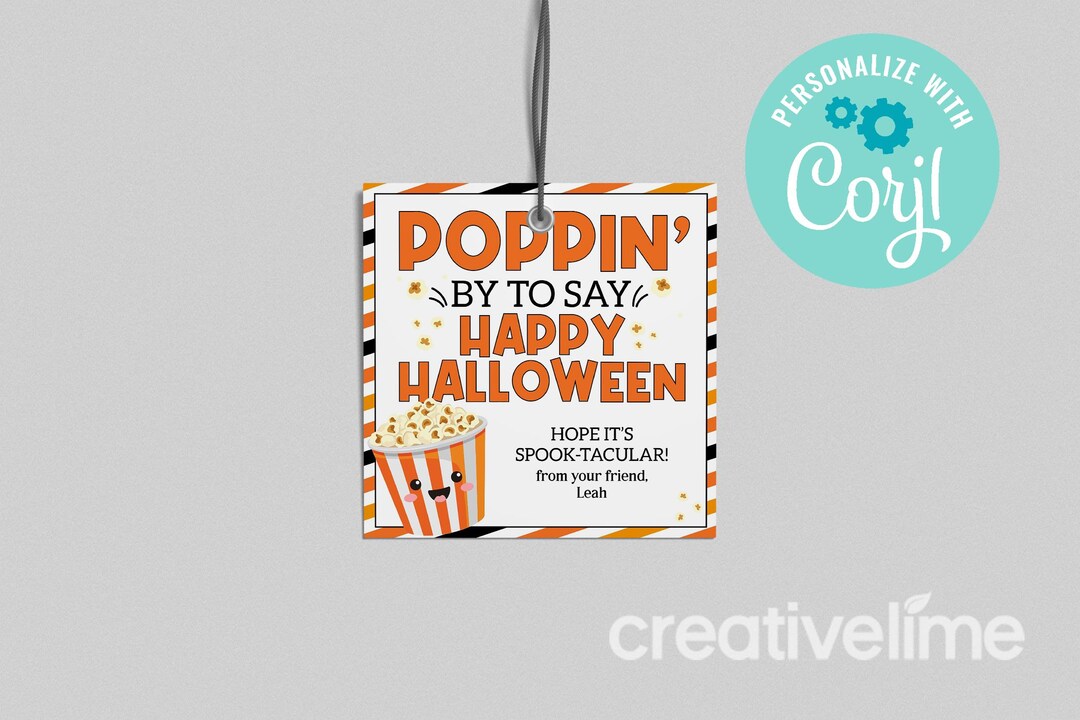 Halloween Popcorn Gift Tag: Editable Trick or Treat Theme (instant ...