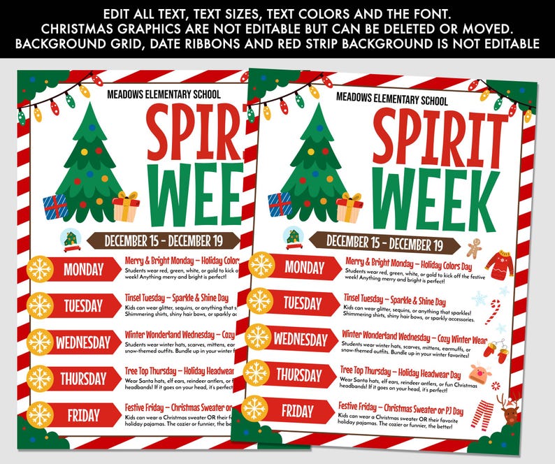 Christmas Spirit Week Flyer | School Holiday Dress-up (corjl Template ...