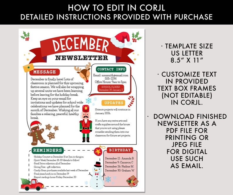 Editable December Classroom Newsletter: Winter School Update (corjl ...