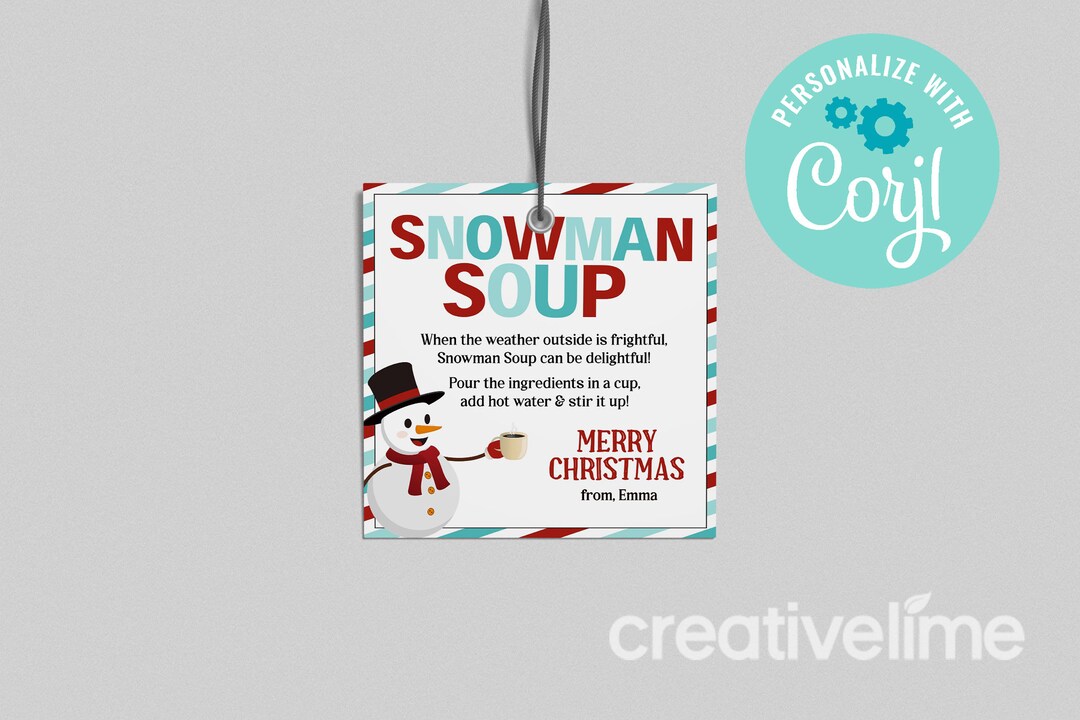 Snowman Soup Gift Tag: Editable Christmas Hot Cocoa Instructions ...