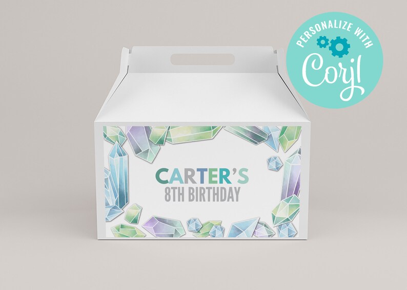 Crystal Gable Box Favor Label: Geology Birthday Decoration (editable ...