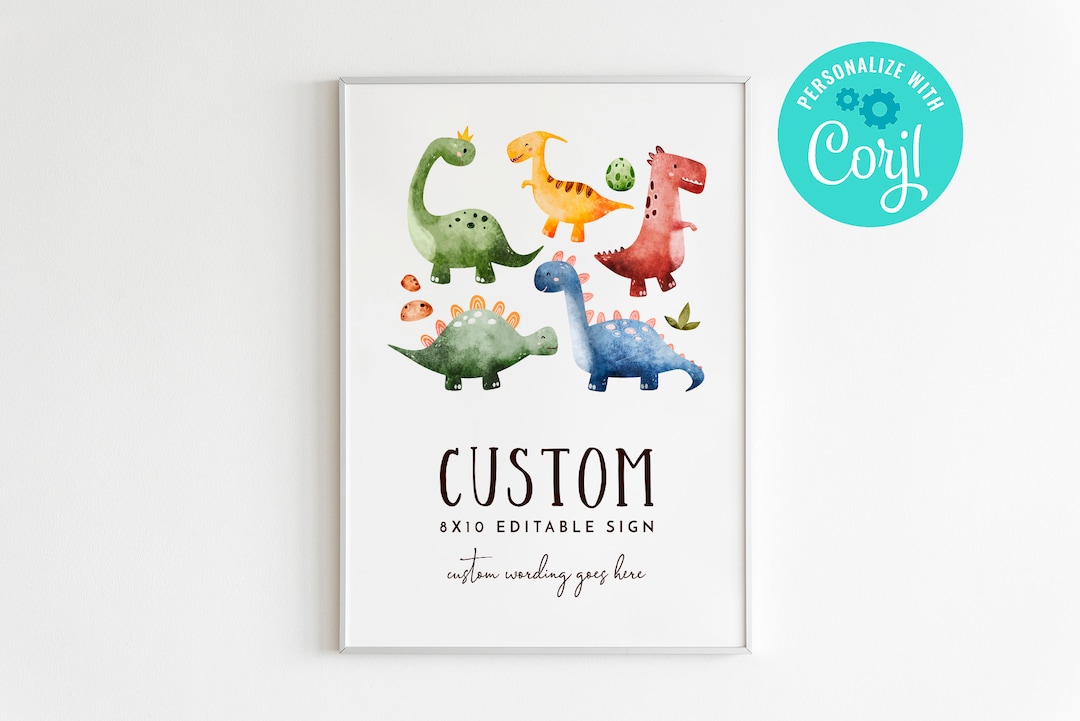 Editable Dinosaur Birthday Sign: Watercolor Design (digital Corjl ...