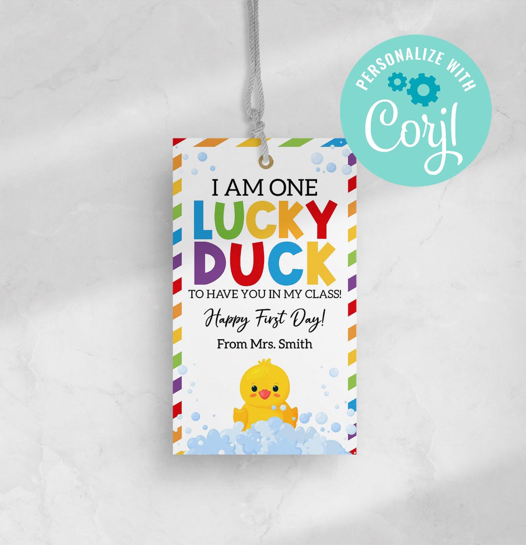 Back to School Lucky Duck Gift Tag, Kids Classroom First Day of School ...