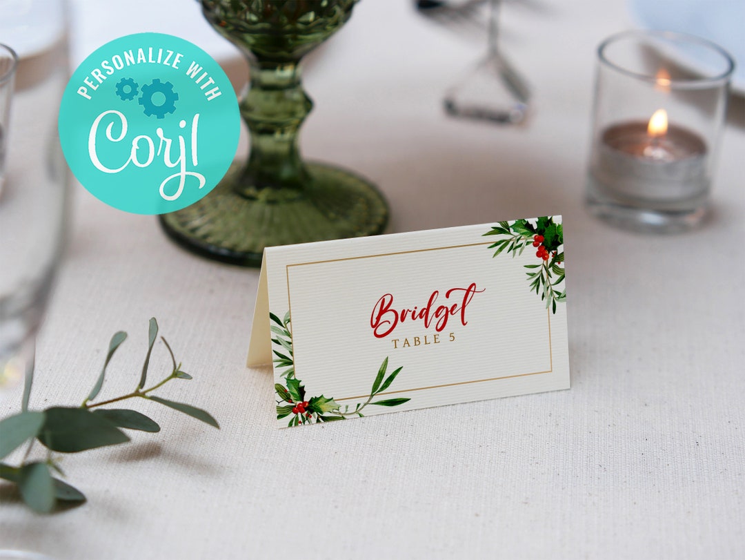 Printable Christmas Place Card Template, Holiday Party Seating Card ...