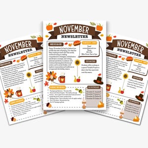 November Thanksgiving Classroom Newsletter Template - Editable in Corjl ...