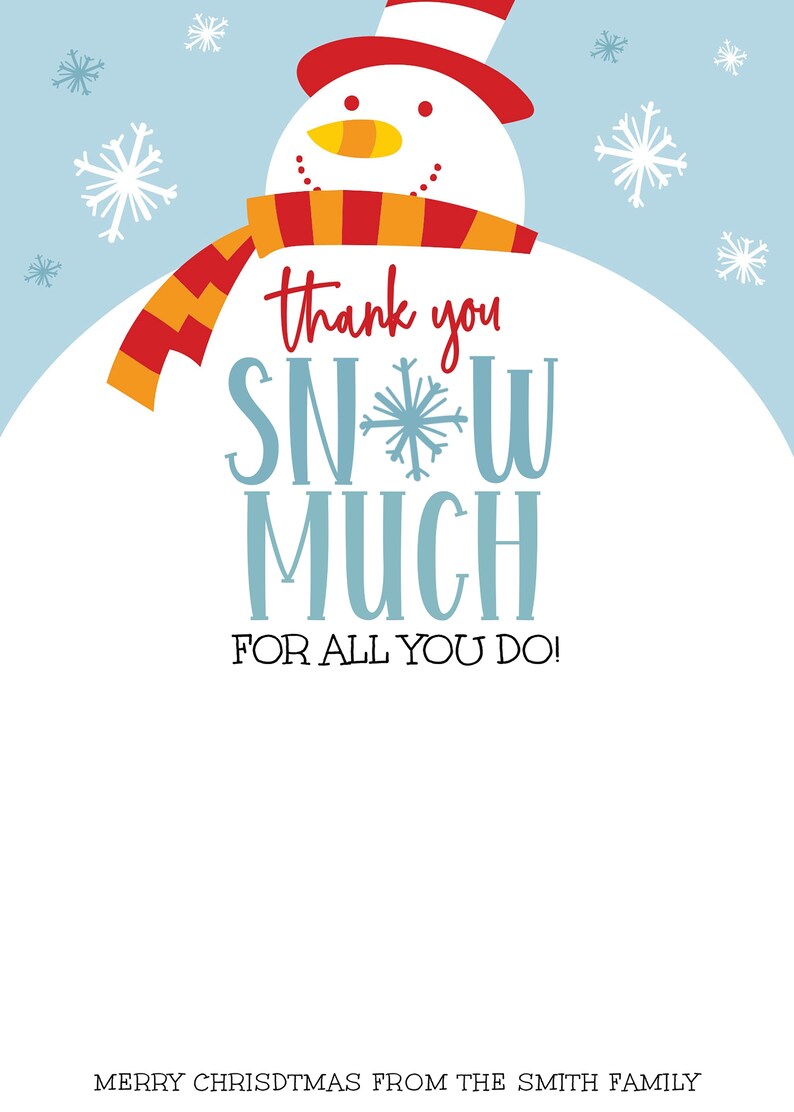 Printable Snowman Gift Card Holder, Editable Thank You Card (digital ...