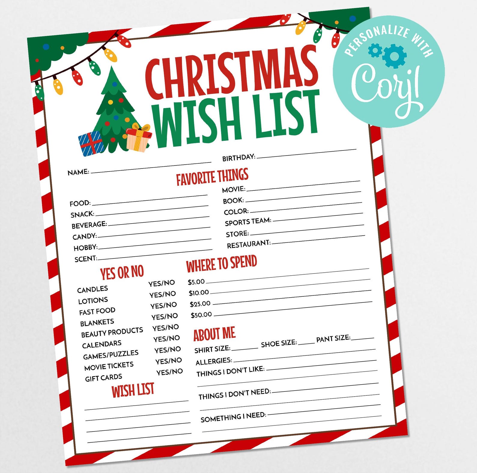 EDITABLE Christmas Wish List for Kids & Teens in Corjl, Self Edit ...
