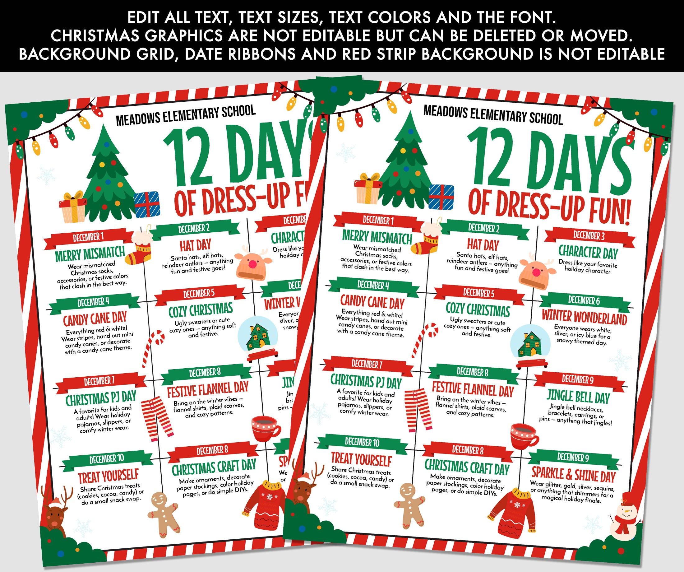 Editable 12 Days of Christmas Flyer | School, Office Holiday Fun (corjl ...