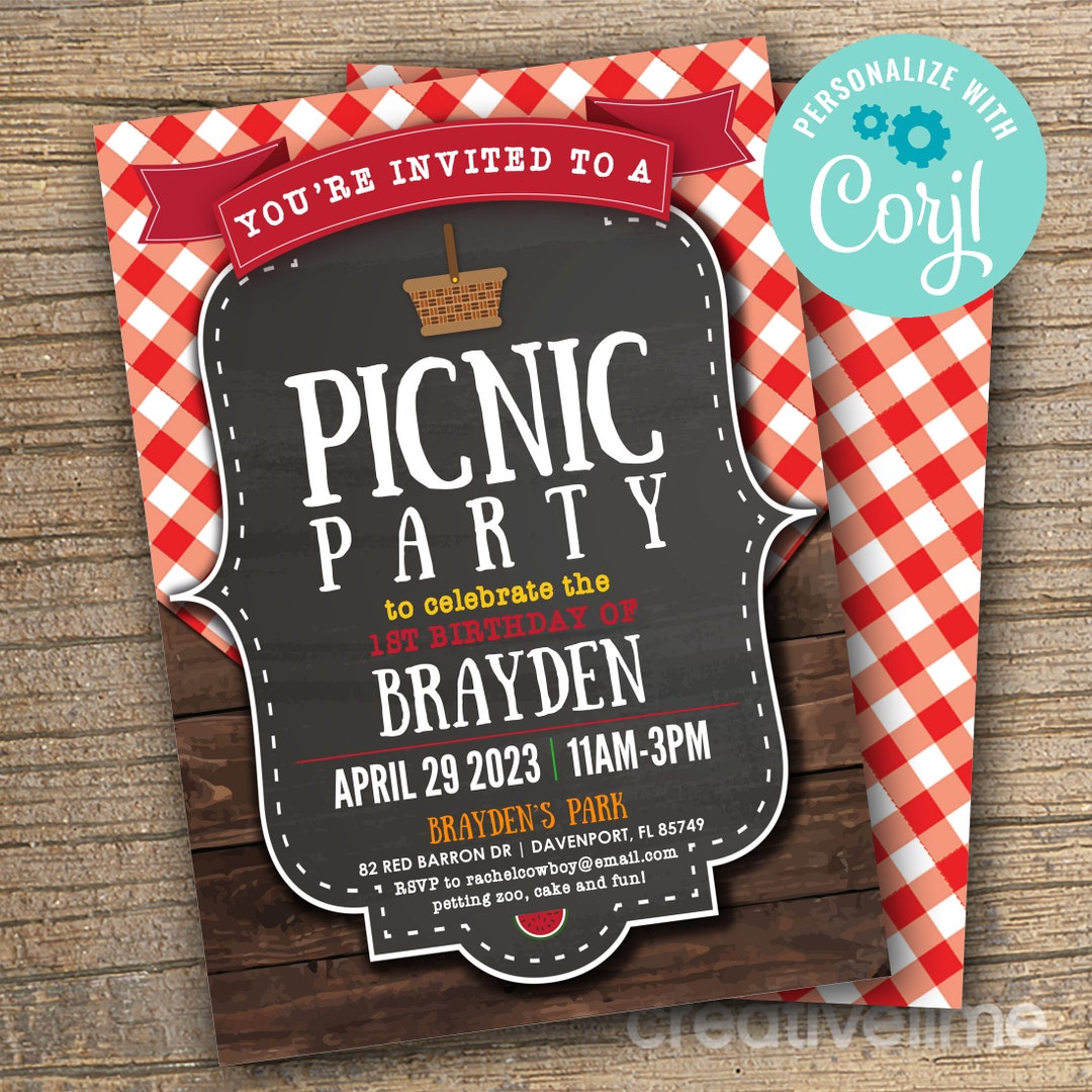 Picnic Invitations, Picnic Park Birthday Party, Bbq Party Picnic ...